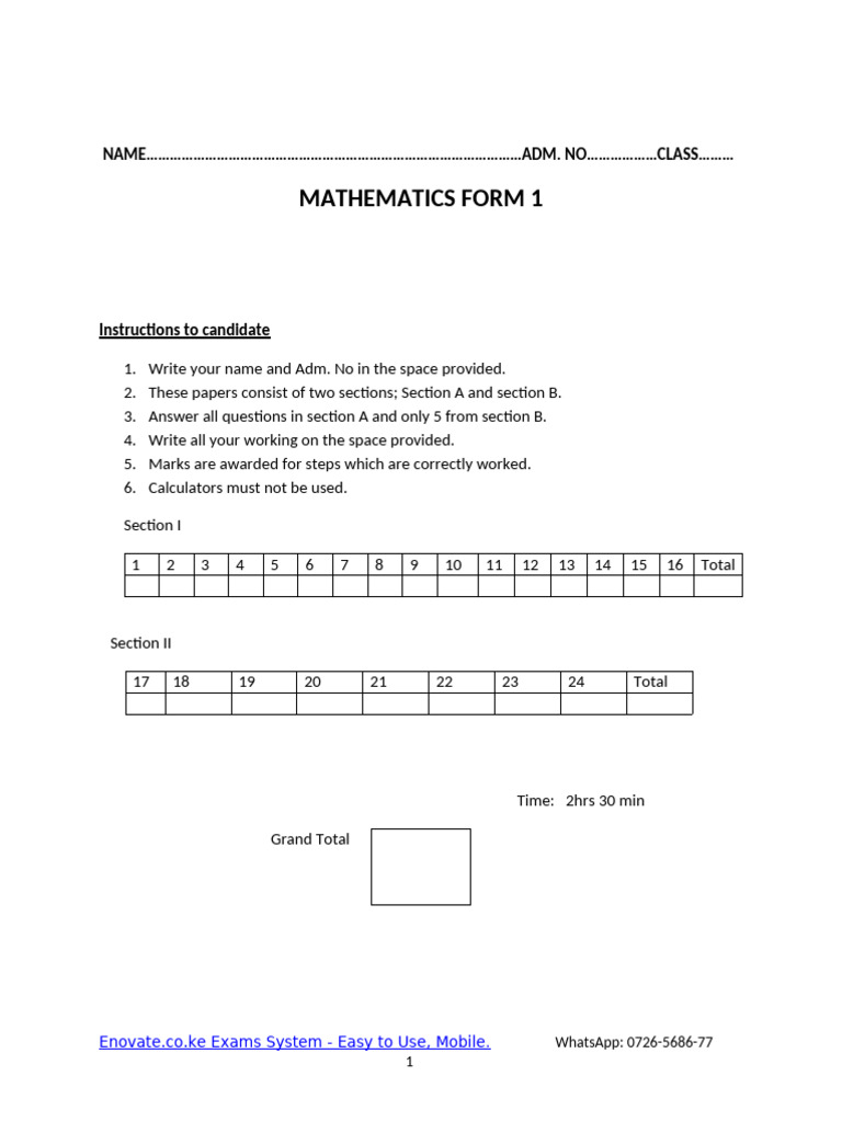 MATHEMATICS FORM 1 Opener Term 2 2020 | PDF | Mathematics | Teaching ...