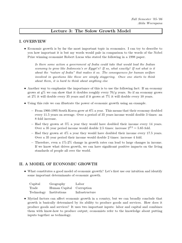 Lecture 202-03 Solow Model | PDF | Production Function | Economic Growth