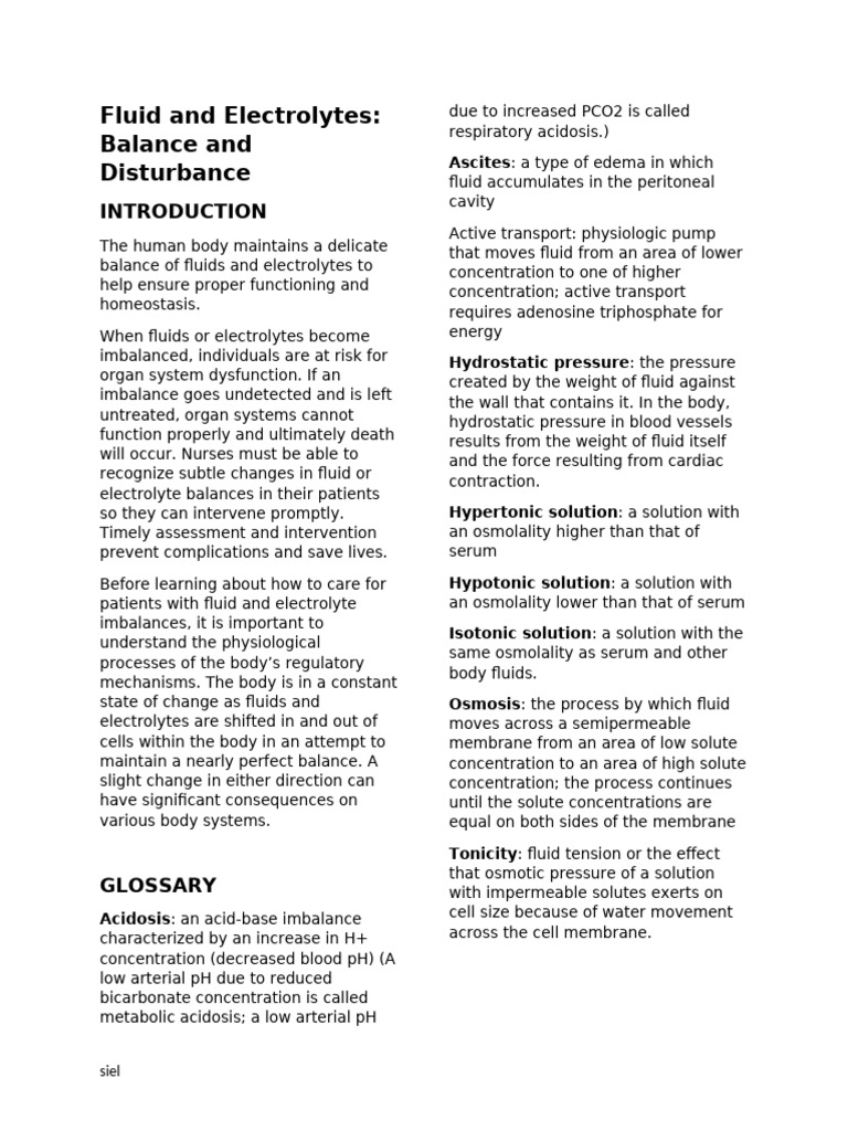 Fluid And Electrolyte Pdf Physiology Science Mathematics