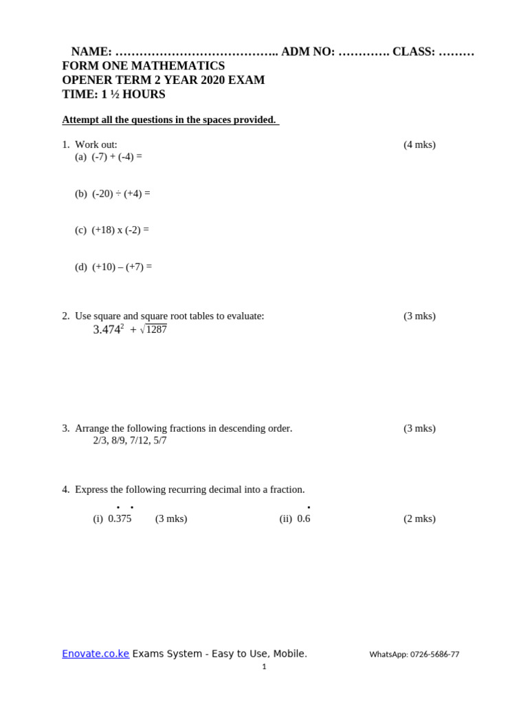 MATHS_F1_TERM2_2020 QS | PDF