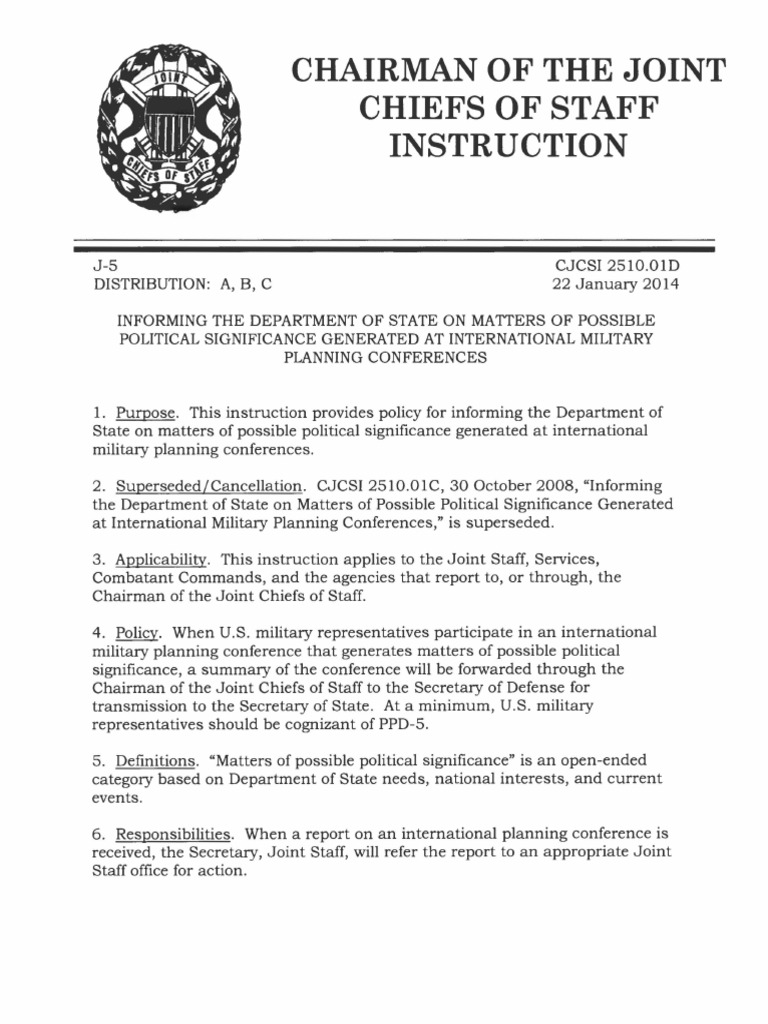 Chairman of The Joint Chiefs of Staff Instruction | PDF