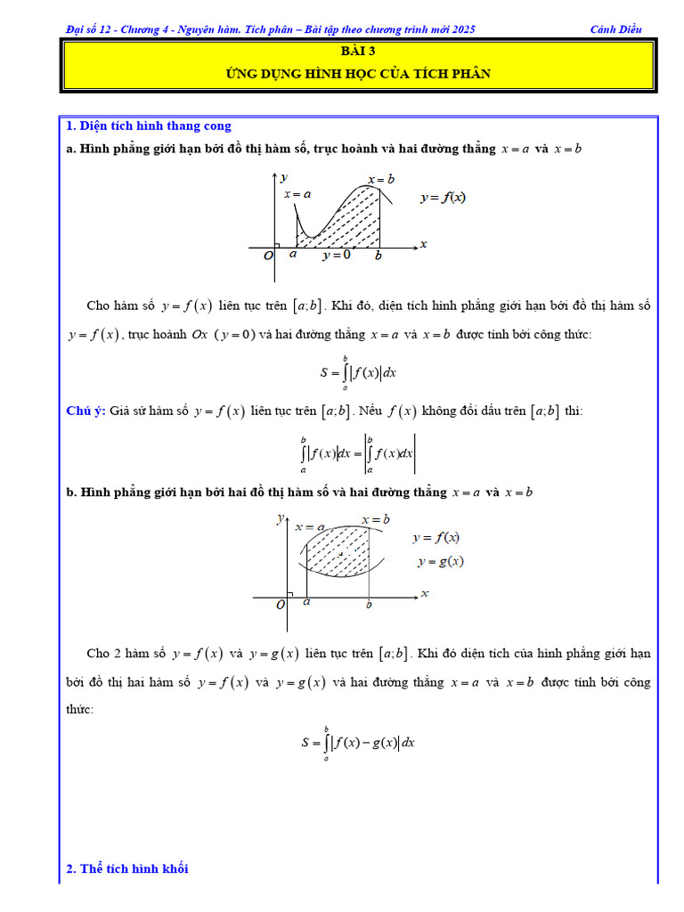 Cac Dang Bai Tap Ung Dung Hinh Hoc Cua Tich Phan Toan 12 Canh Dieu | PDF