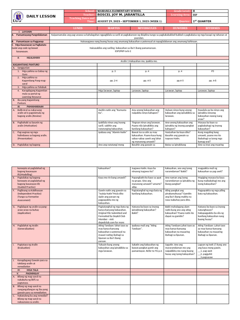 DLL - Esp 2 - Q1 - W1 | PDF