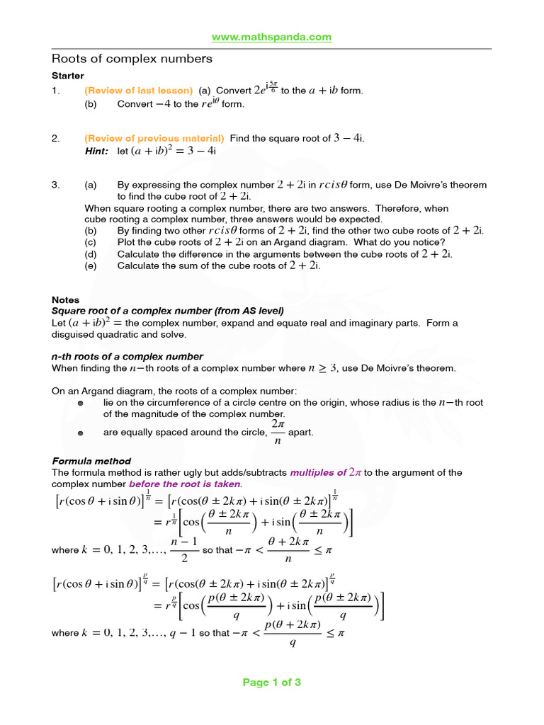 Roots of Complex Numbers Explained | PDF | Complex Number | Numbers