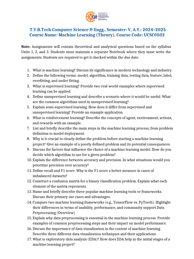 ML Theory ISE 1 Component1 (Part 1) | PDF | Machine Learning | Applied ...