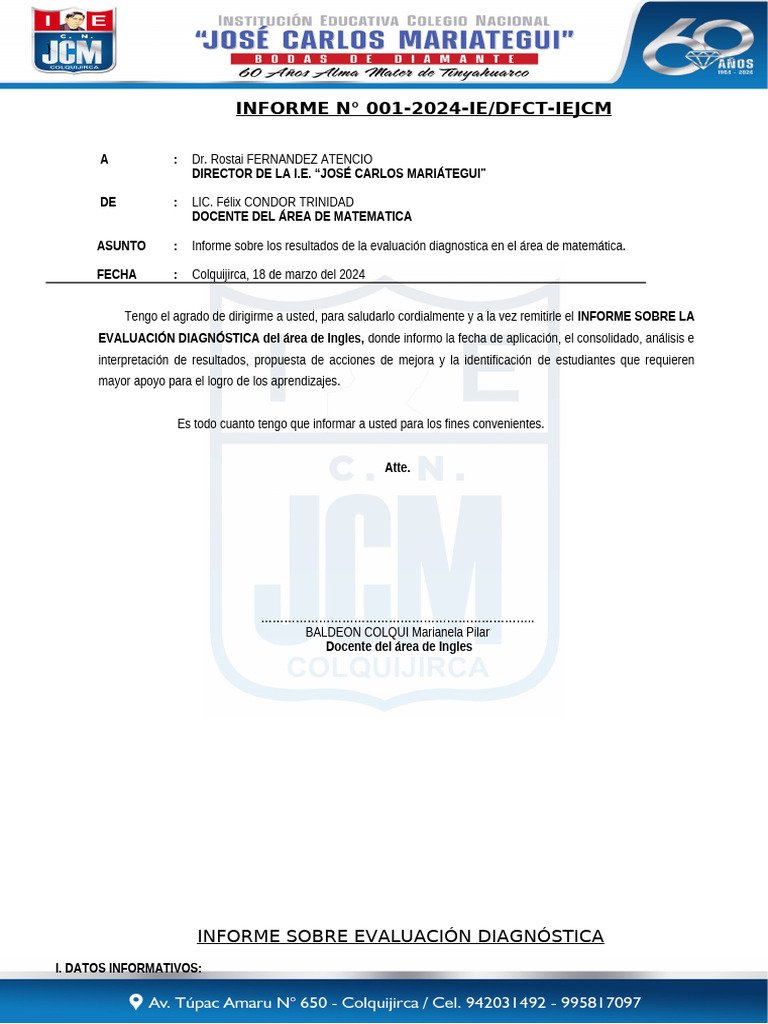 Informe de Evaluacion Diagnostica 2024 | PDF