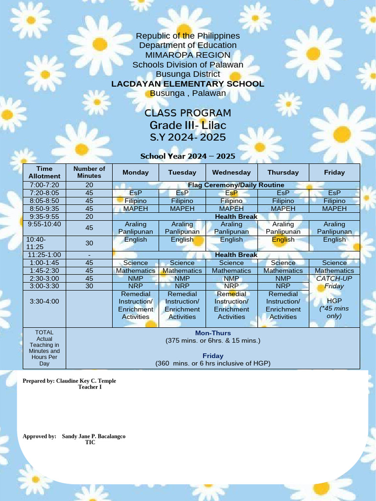 Grade 3 CLASS PROGRAM SY 2024-2025 | PDF | Philippines
