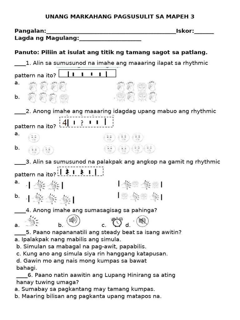 Mapeh 3 PT | PDF