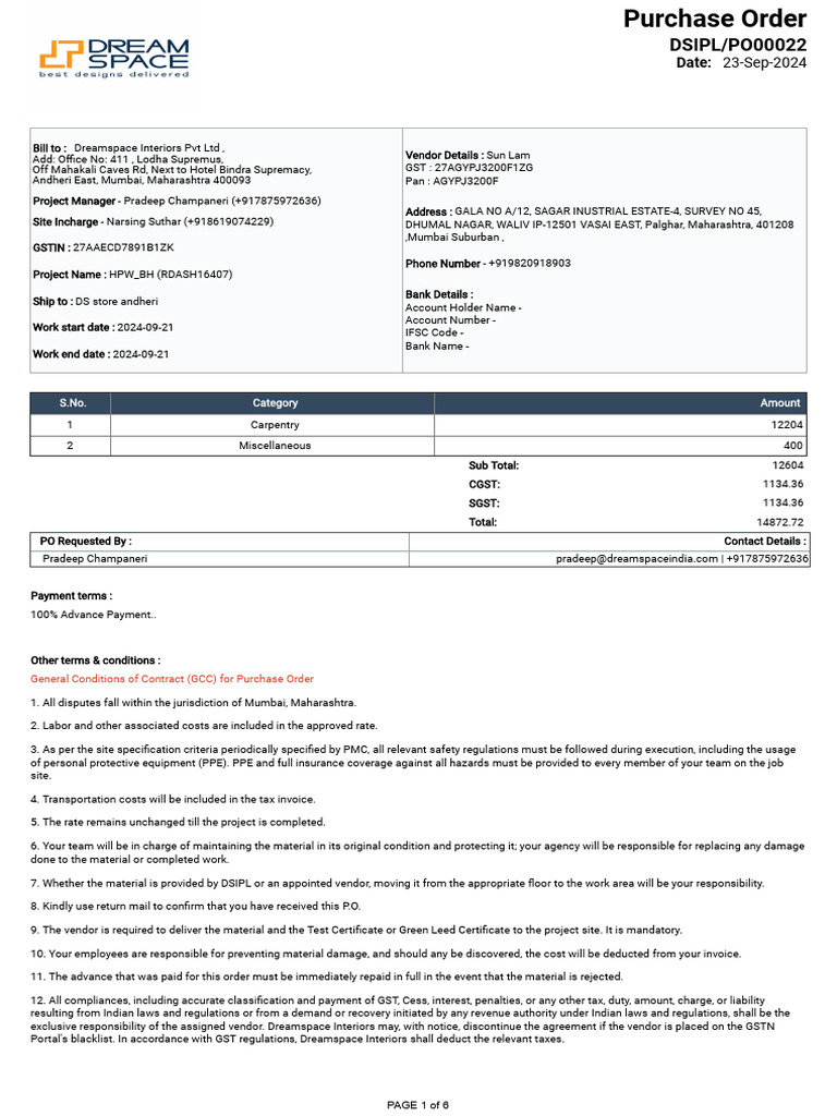 Sunlam PO | PDF