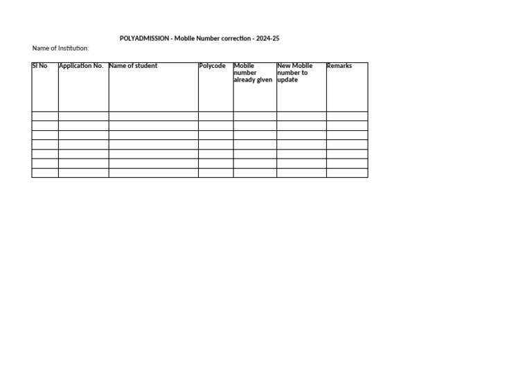 Mobile Number Correction Admission 2024-25 | PDF