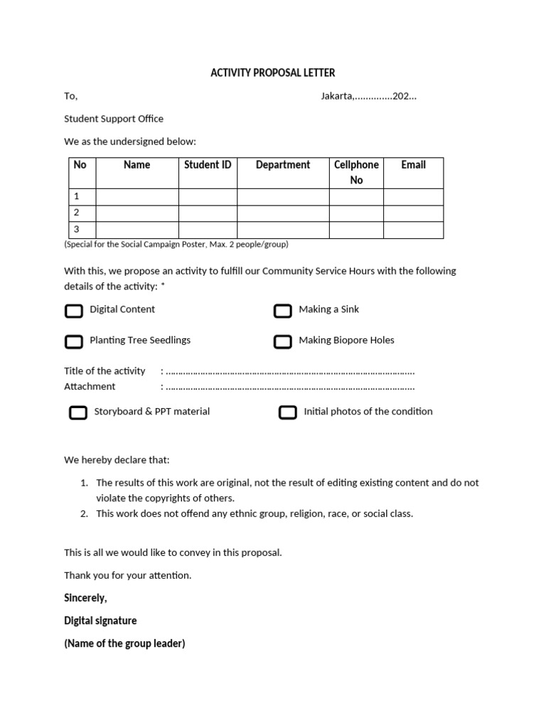 Activity Submission Letter Community Service Hours | PDF