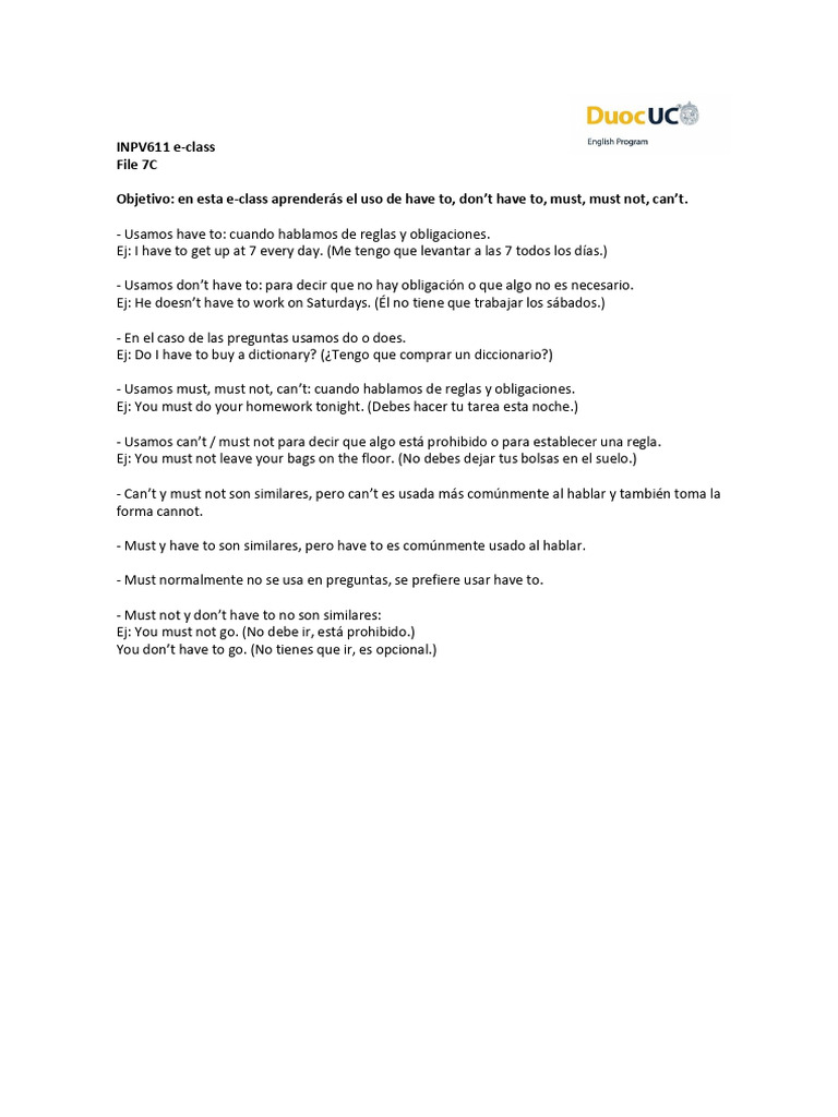 Lesson 7C Verbos Modales | PDF