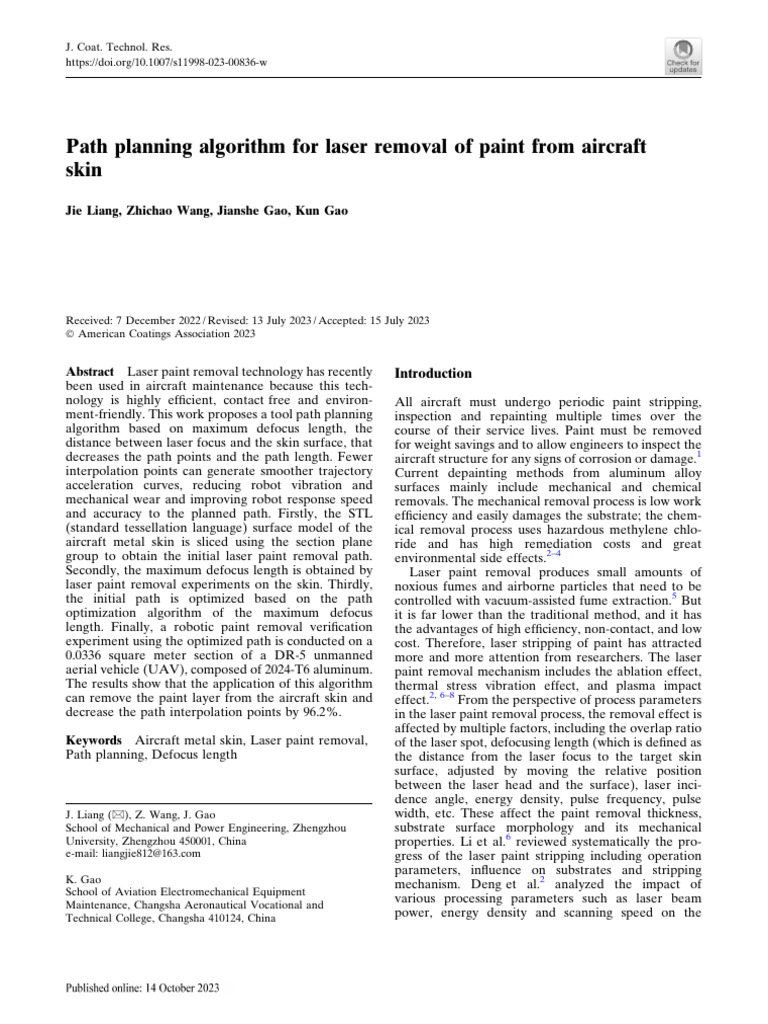 2023-10-14 Path planning algorithm for laser removal of paint from aircraft skin《Journal of ...