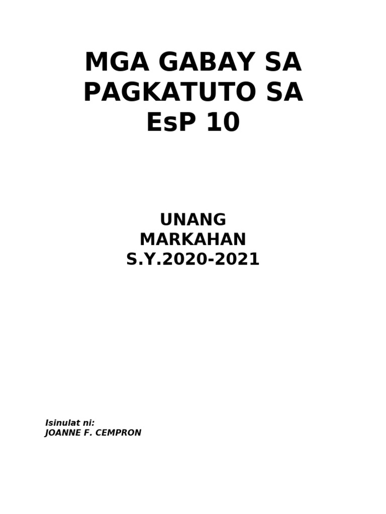 Week1 EsP10 Q1 LAS Day1-2 | PDF