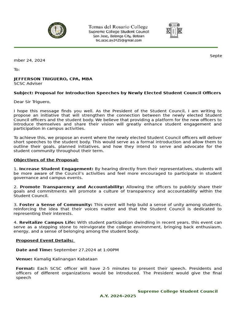 PROPOSAL LETTER FOR INTRODUCTION OF OFFICERS | PDF