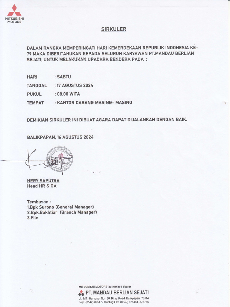 Sirkuler Upacara Kemerdekaan 2024 | PDF