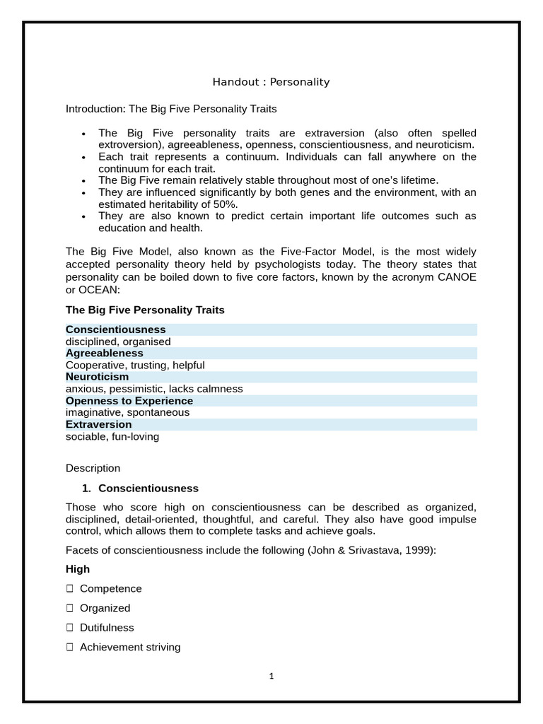 Handout-personality | PDF