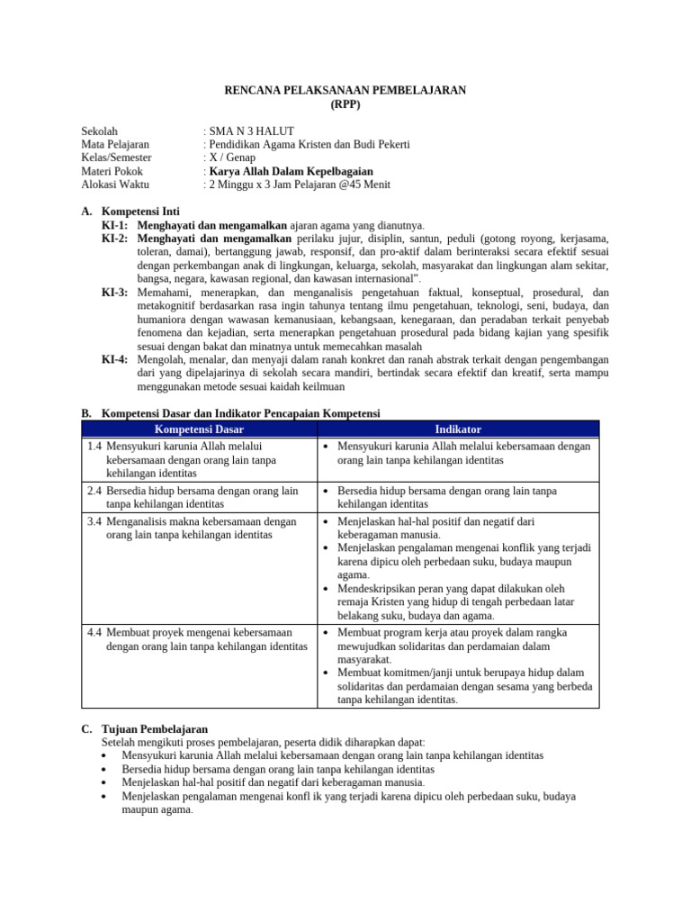 RPP PAK Kelas X | PDF