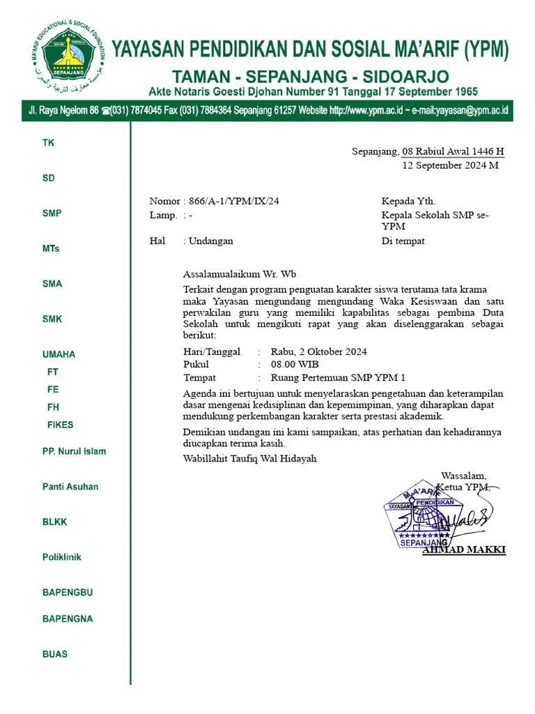 Undangan SMP Se YPM | PDF | Perjalanan