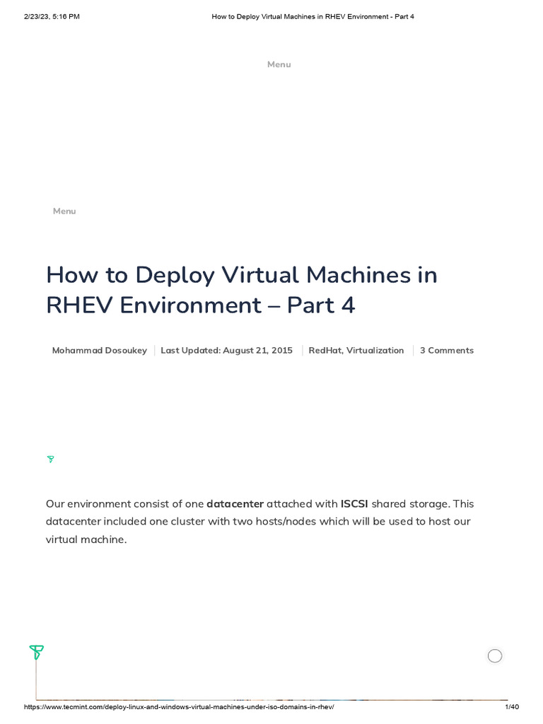 How To Deploy Virtual Machines in RHEV Environment - Part 4 | PDF