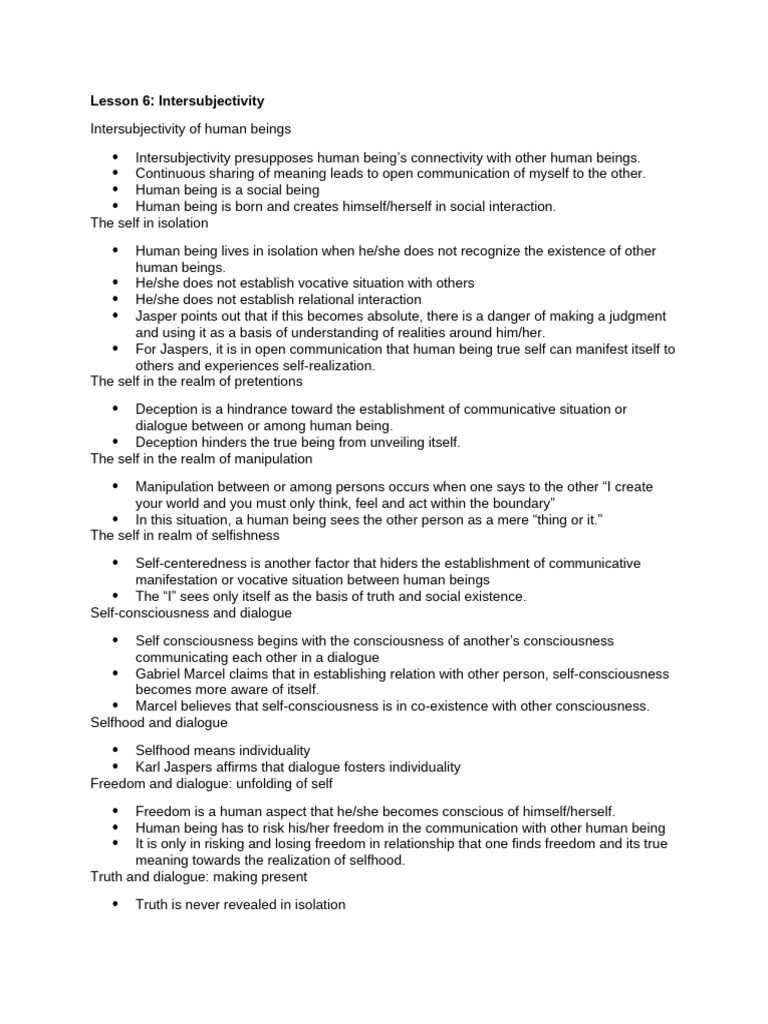 Intersubjectivity Handout | PDF