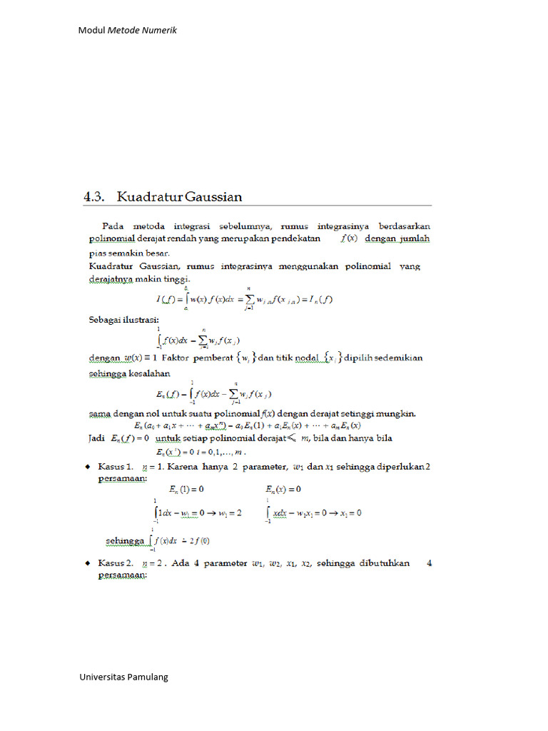Integrasi Numerik Kuadratur Gaussian Dan Ortogonal | PDF