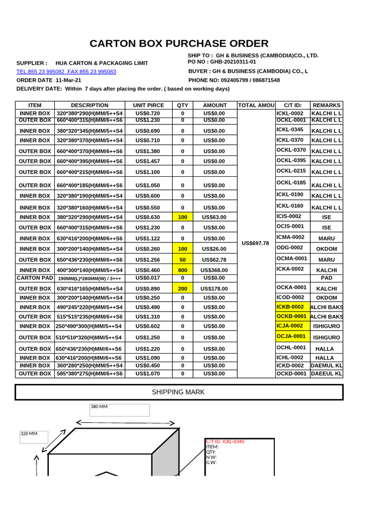 Purchase Order - Carton 98 (20210311-01) | PDF