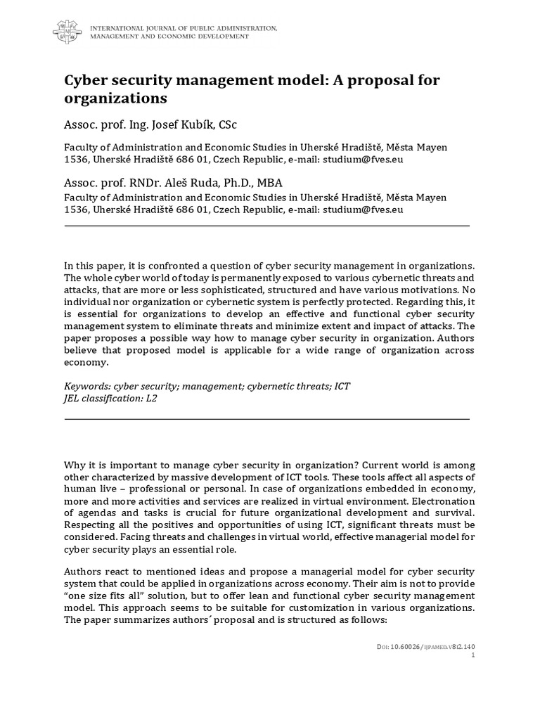 Cyber Security Management Model A Proposal For Org | PDF | Computer ...