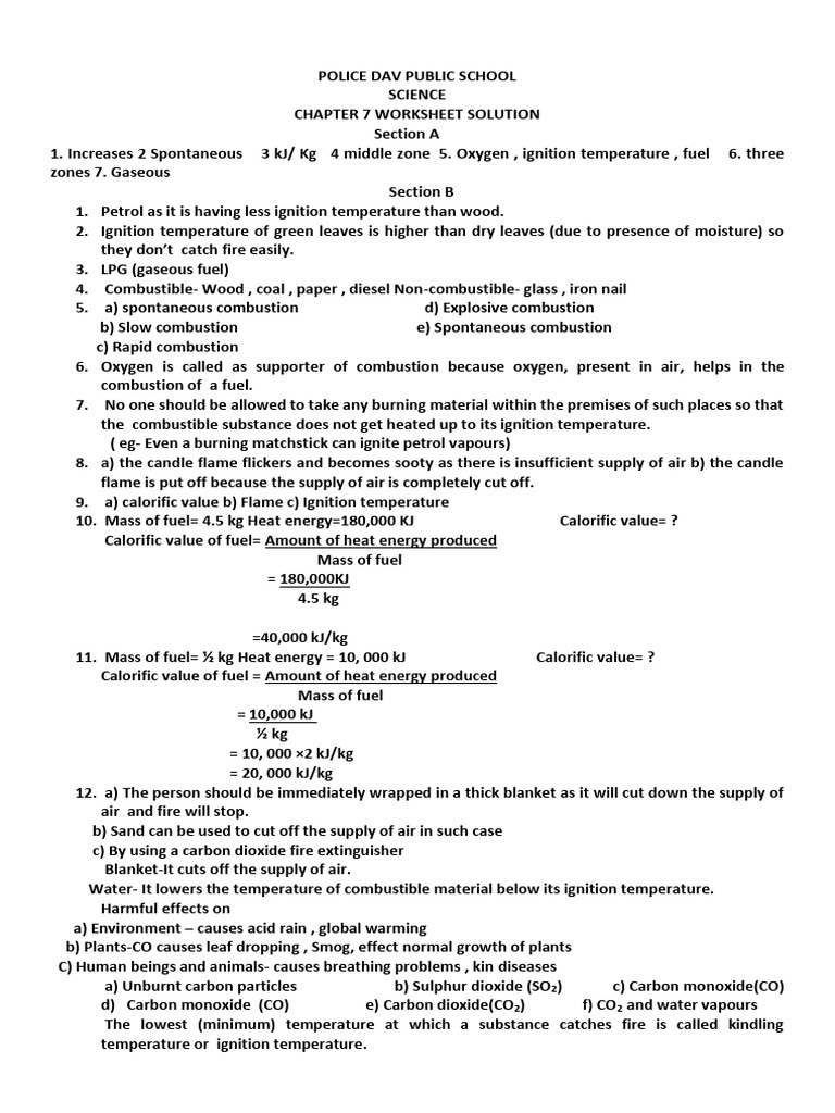 Combustion Worksheet | PDF