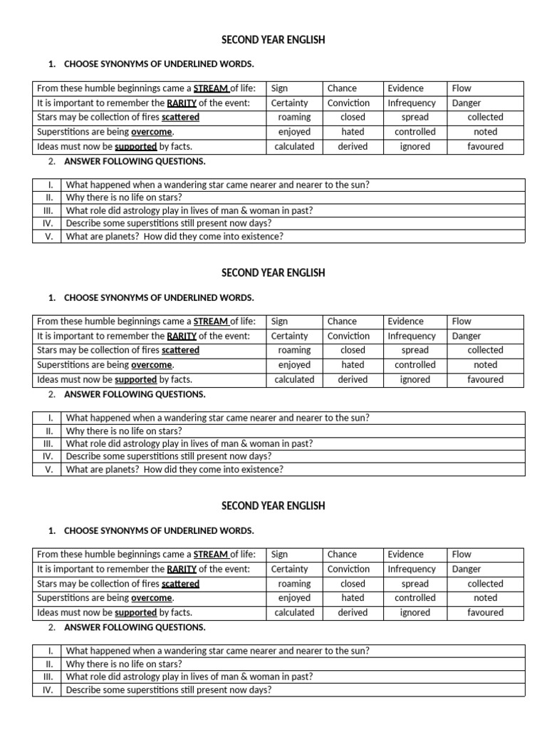 Second Year English | PDF