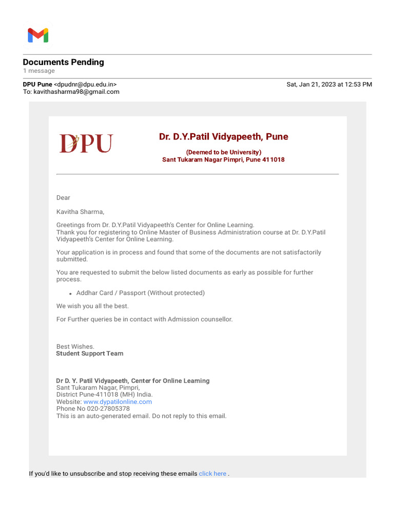 Gmail - Documents Pending | PDF