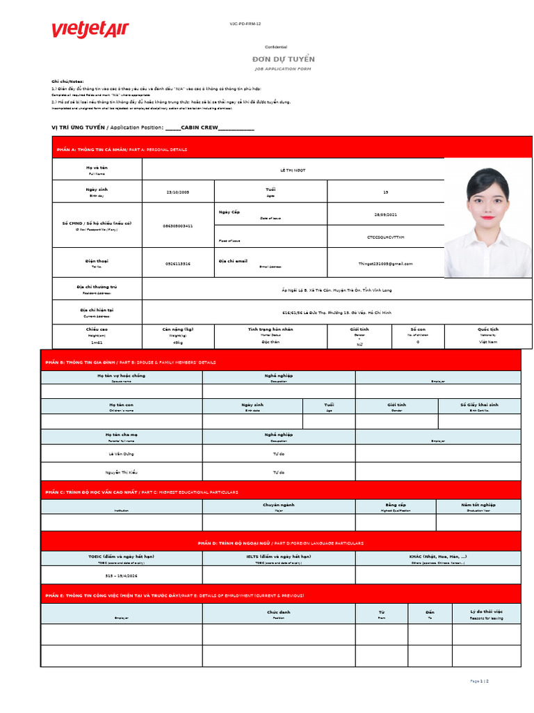 VJC-PD-FRM-12-Form-Job-Application 2 | PDF