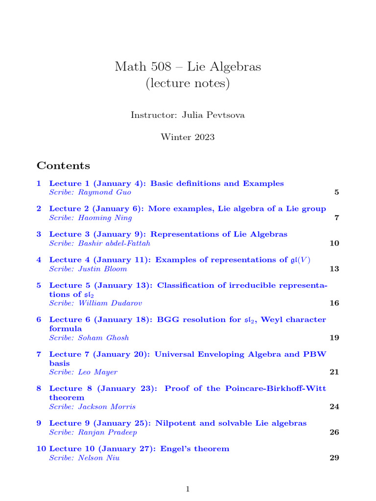 Advanced Lie Algebra Notes | PDF | Representation Theory | Lie Algebra