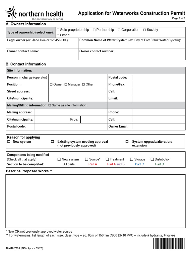 Application Waterworks Construction Permit | PDF