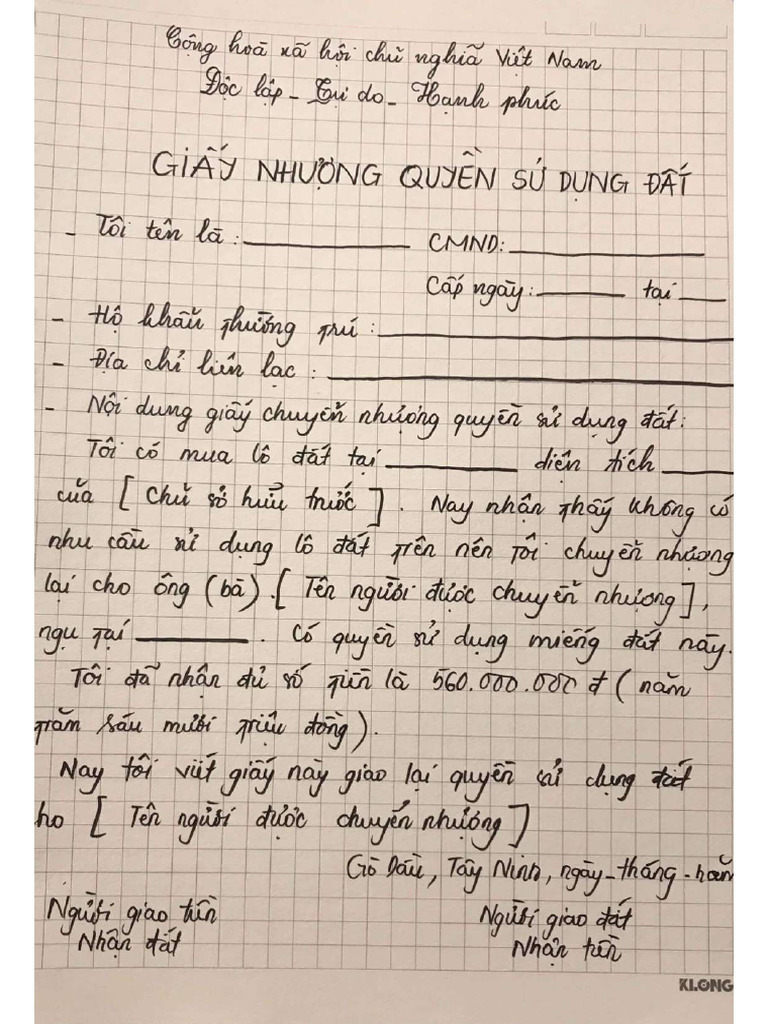 Mau Giay Mua Ban Dat Viet Tay | PDF