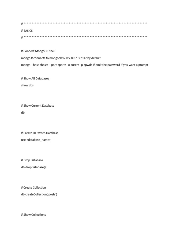 Mongodb Cheatsheet | PDF