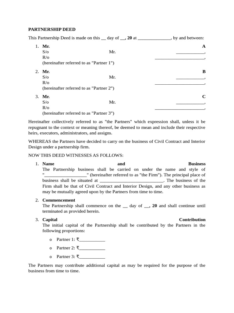 Partnership Deed-1 | PDF