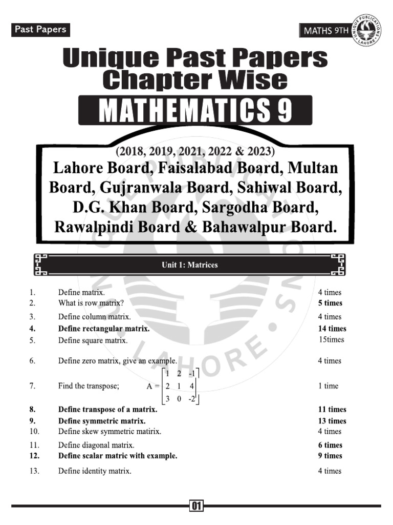 Past Paper Math 9th | PDF