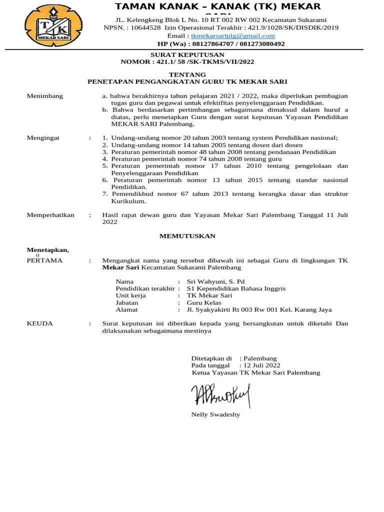 SURAT KEPUTUSAN SRI DAN MBAK IQO (1) (AutoRecovered) | PDF