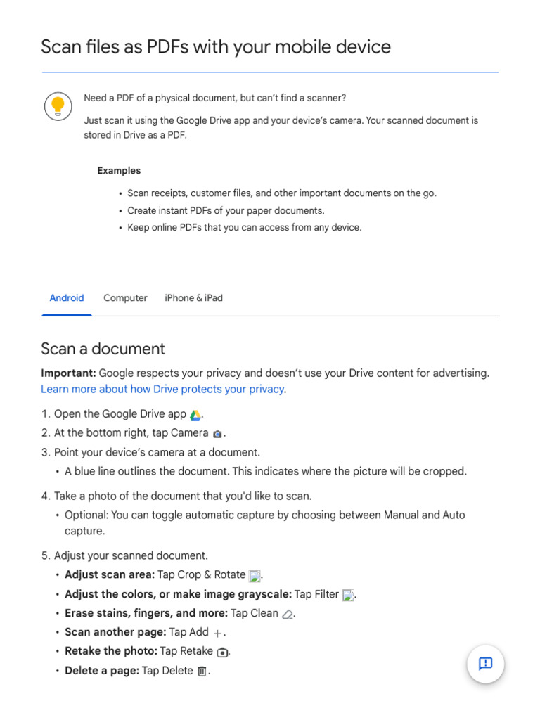 Scan Files As PDFs With Your Mobile Device - Android - Google Workspace ...