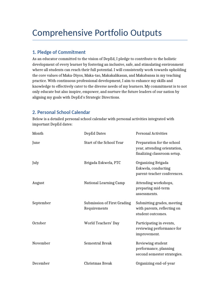 Comprehensive Portfolio Outputs | PDF