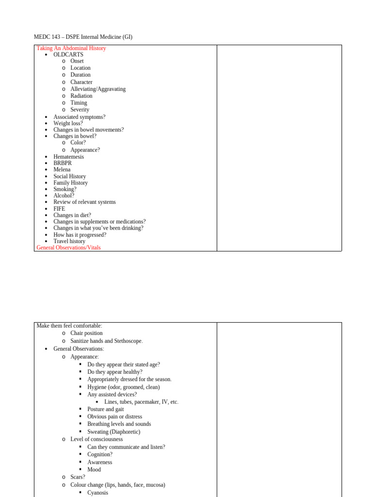 MEDC 143 Abdominal GI Exam | PDF