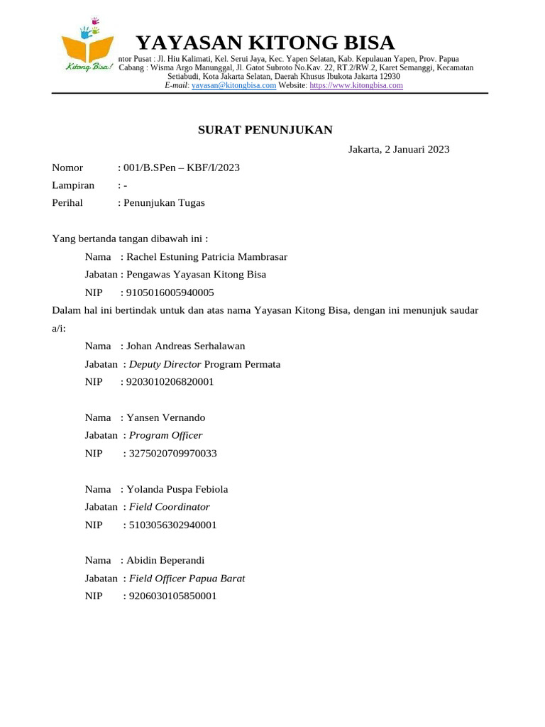 Surat Penunjukan Tugas - Permata | PDF