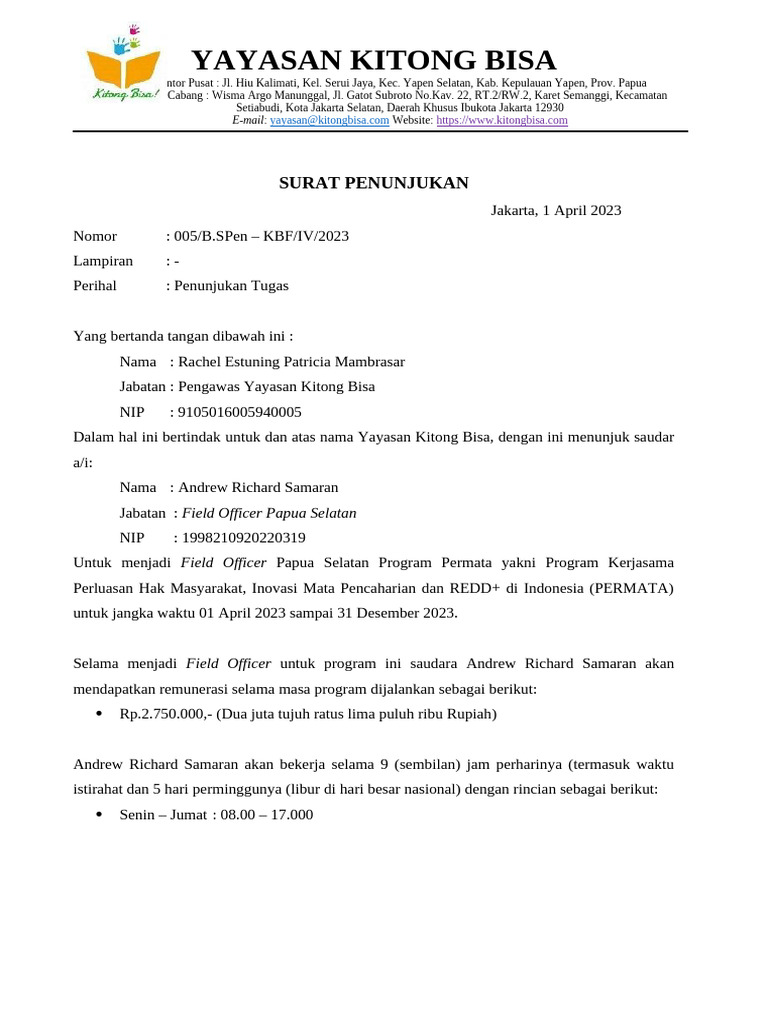 SURAT PENUNJUKAN TUGAS - Andrew | PDF