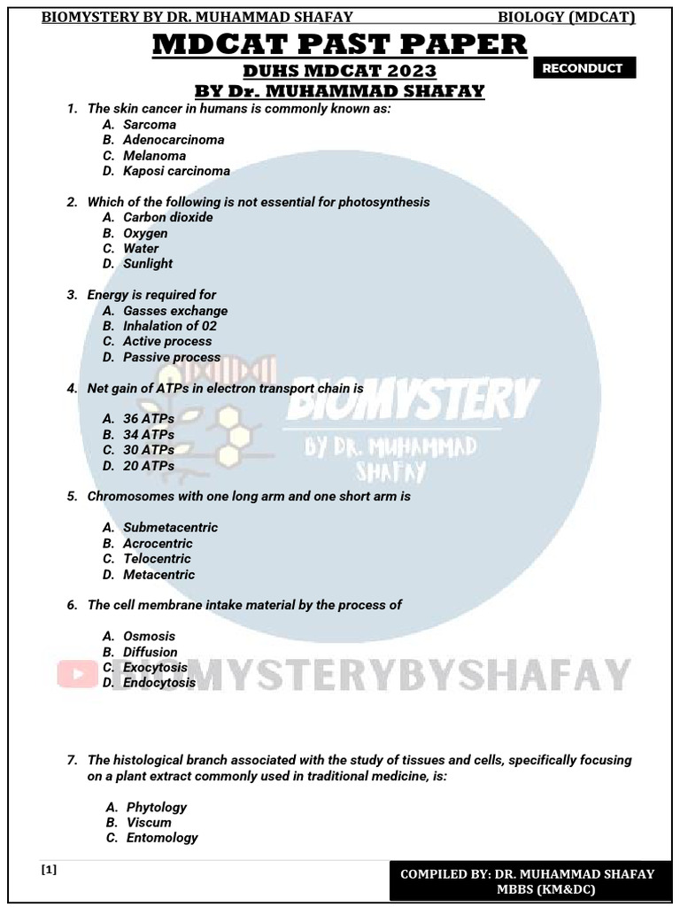 Duhs Reconduct 2023 Mdcat | PDF | Cell (Biology) | Biology