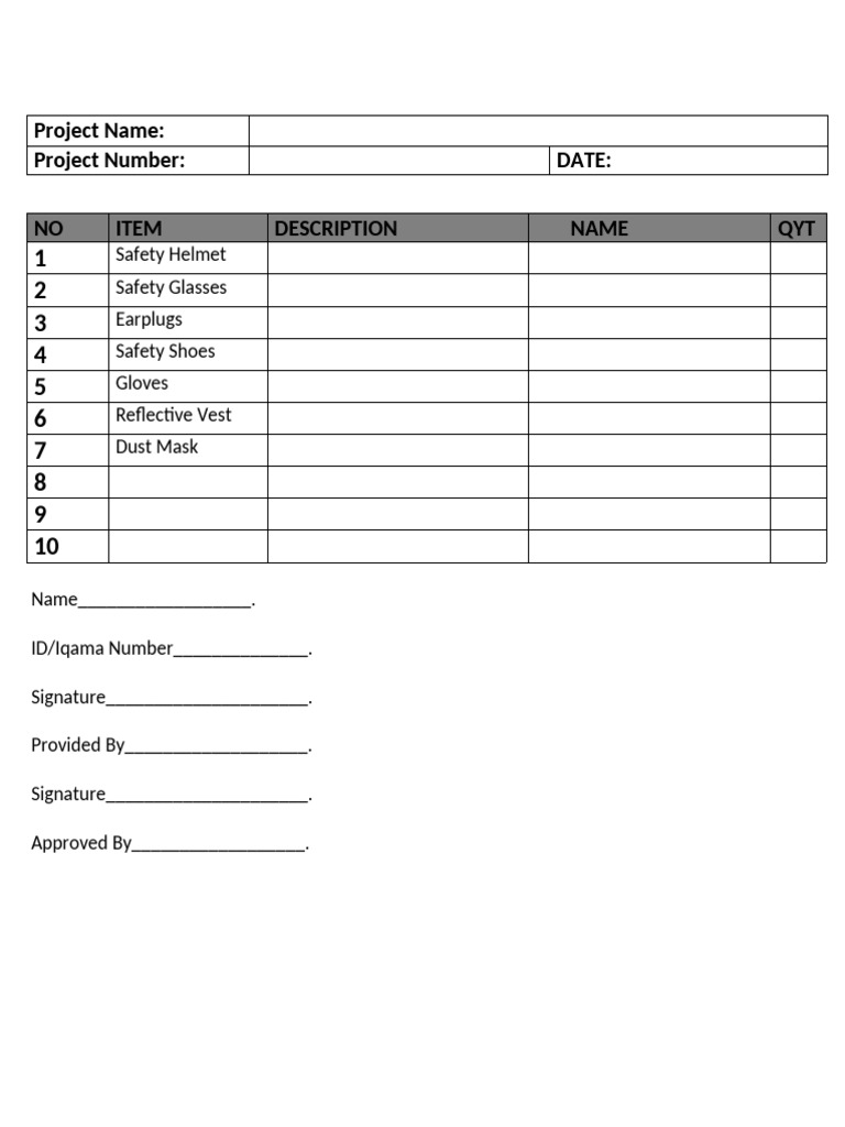 Ppe Order Sheet | PDF
