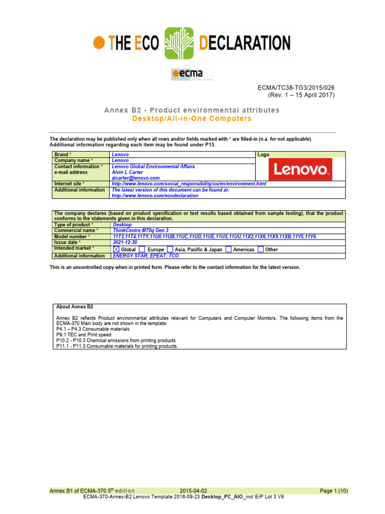Eco Thinkcentre m70q Gen 3 | PDF