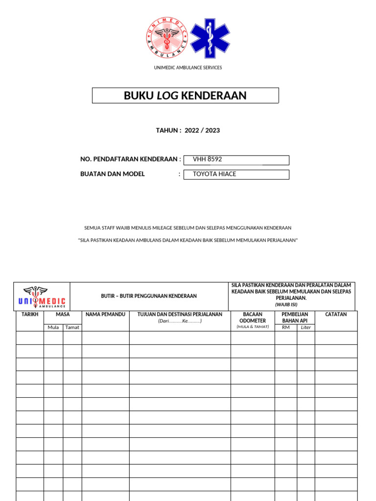 Buku Log Kenderaan | PDF
