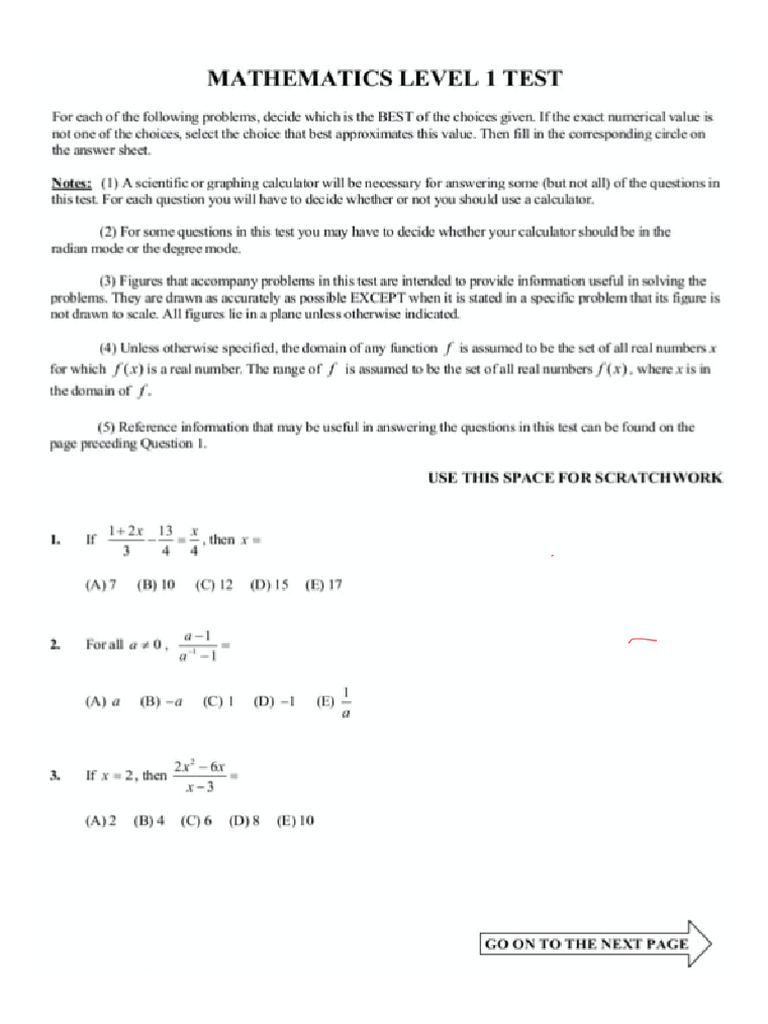 SAT Math Level 1 Test 2 | PDF