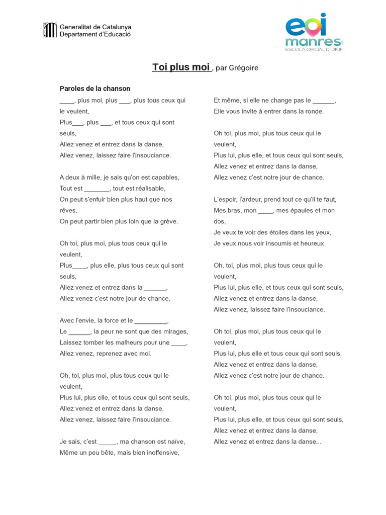 6. Chanson - Toi plus moi | PDF